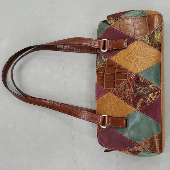 Fossil | Bags | Fossil Patchwork Shoulder Bag Purse Burgundy Jewel ...